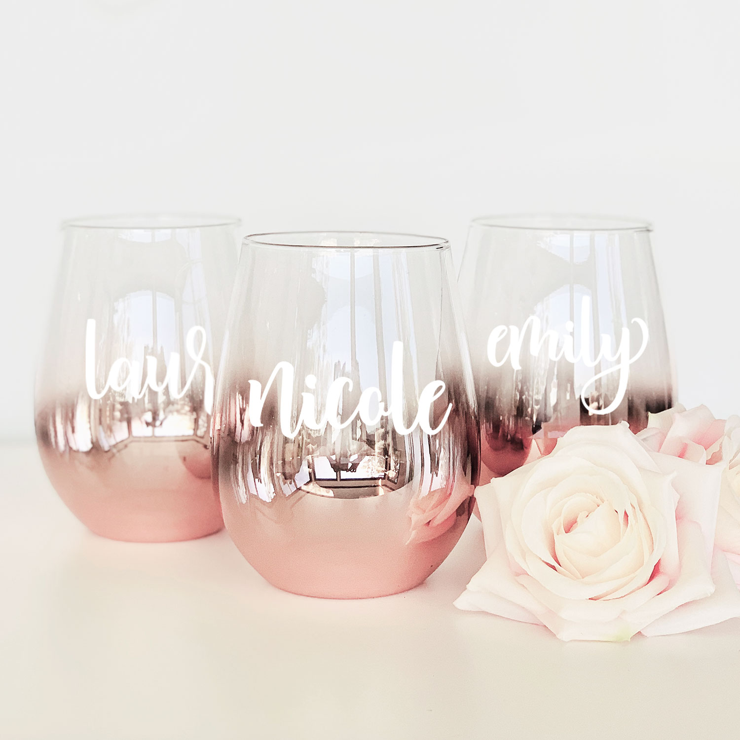 Personalized Stemless Glass - Rose Gold Personalized Stemless Glass - Rose Gold